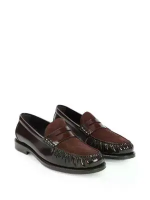 Brunello Cucinelli Polished Calfskin And Suede Loafers - Red