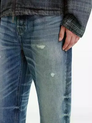 Off-White Distressed Whiskered Straight-leg Jeans