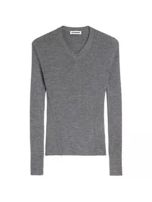JIL SANDER Ribbed-knit V-neck Sweater - Grey