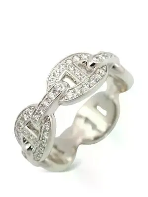 Hermès 18k White Gold Diamond Chaîne D'ancre Enchene Pm Ring - Silver