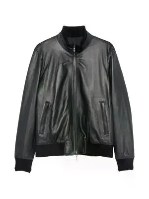 ARTE ANTWERP Ribbed-trim Leather Jacket - Blue