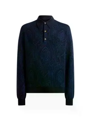 Etro Wool-blend Jacquard Polo Sweater With Paisley Motif