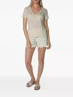 MC2 SAINT BARTH Embroidered V-neck T-shirt - Neutrals