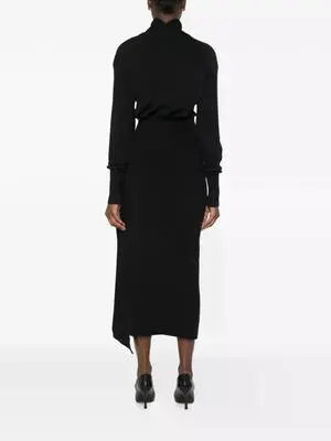 LANVIN Ribbed-knit Turtleneck Asymmetric Dress