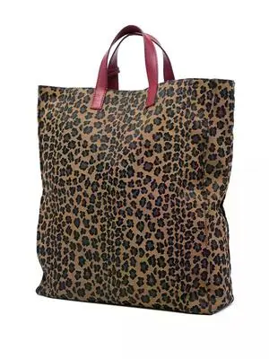 Fendi 2000-2010 Leopard Printed Canvas Shopping Tote Bag