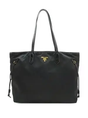 Prada 2010-2026 Patent Trimmed Tessuto Tote Bag - Black