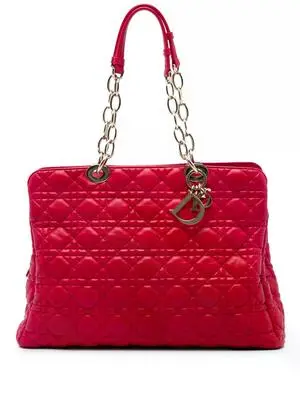Dior 2014 Large Lambskin Cannage Soft Zipped Lady Shopping Tote Bag - Red