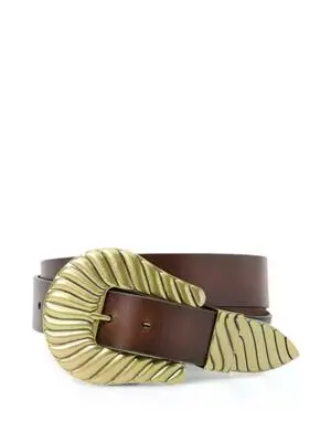 The Great. Engraved-buckle Calf Leather Belt - Brown