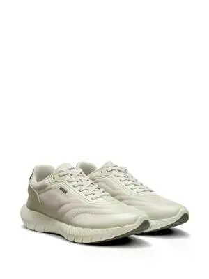 BOSS Mesh-panelled Leather-trim Sneakers - Neutrals