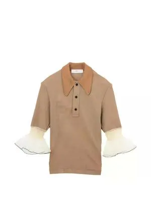 Toga Ruffle-cuff Polo Top - Brown
