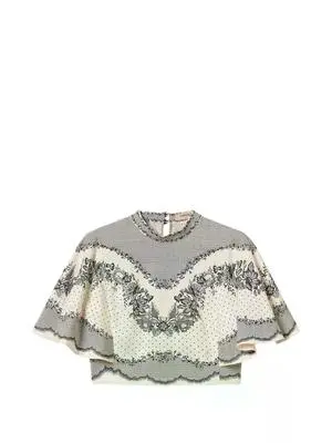 TWINSET Jacquard Satin Blouse With Floral And Polka Dot Pattern