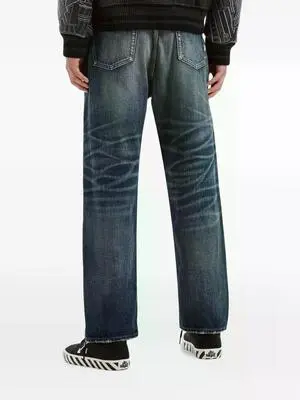 Off-White Diagonals Logo-print Whiskered Straight-leg Jeans