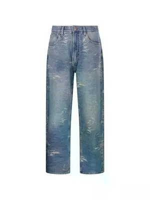 Emporio Armani Distressed Stone Washed Wide-leg Denim Jeans