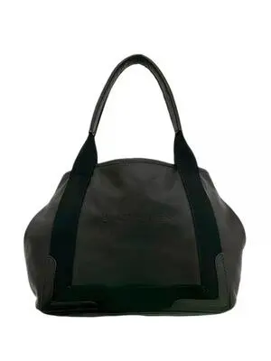 Balenciaga 2018-2026 Calfskin Perforated Navy Cabas Tote Xs Satchel - Black
