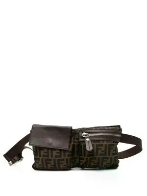Fendi 2010-2026 Zucca Canvas Double Pocket Belt Bag - Brown