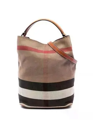 Burberry Mega Check Canvas Ashby Bucket Bag Satchel