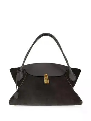 Balmain Pulse Day Small Padlock-detail Suede Tote Bag - Grey