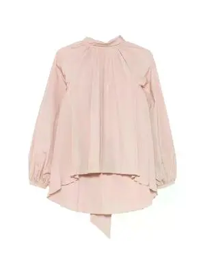 Max Mara Pleated High Neck Blouse With Puff Sleeves - Pink