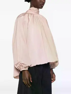Max Mara Pleated High Neck Blouse With Puff Sleeves - Pink