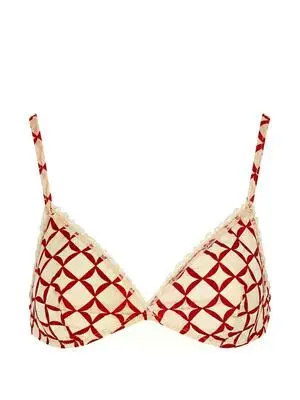 LAURA URBINATI Geometric-print Lace-trim Bra - Neutrals