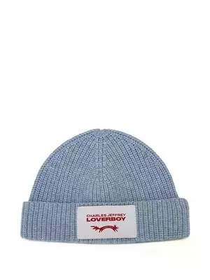 CHARLES JEFFREY Ribbed Knit Beanie Hat - Blue
