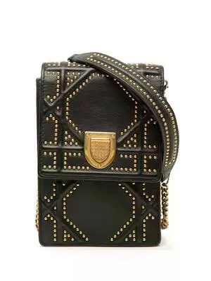 Dior 2018 Studded Leather Vertical Diorama Crossbody Bag - Black