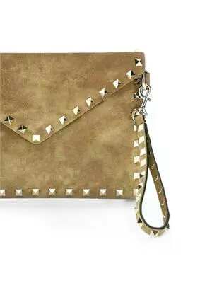 Valentino Garavani Medium Rockstud Suede Clutch Bag