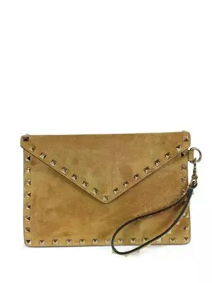 Valentino Garavani Rockstud Suede Clutch - Camel