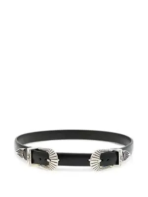 Toga Double Buckle Leather Bangle - Black