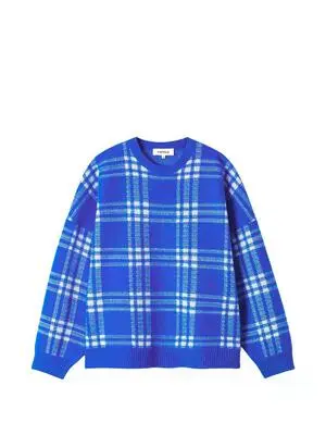 ENFOLD Check-pattern Intarsia-knit Sweater - Blue