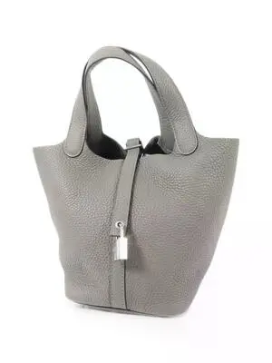 Hermès 2022 Picotin Leather Tote Bag - Grey