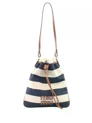 Miu Miu 2010-2026 Mini Striped Canvas Bucket Bag - Blue