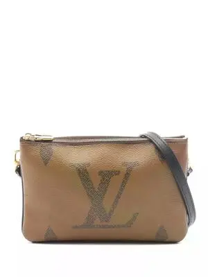 LOUIS VUITTON 2010-2026 Monogram Giant Reverse Double Zip Pochette Crossbody Bag - Brown