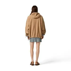 Miu Miu Cotton Fleece Hooded Zipper Jacket - Camel Brown