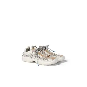 Miu Miu Bubble Embroidered Technical Fabric And Suede Sneakers - Ivory