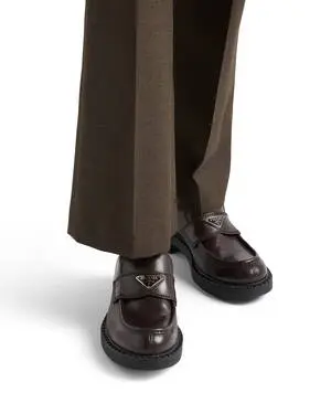 Prada Chocolate Aged Leather Loafers With Enameled Triangle Logo