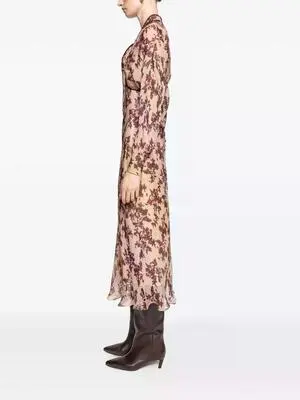 NISSA Silk & Viscose Floral Print Midi Dress