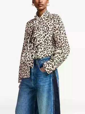 Essentiel Antwerp Leopard-print Pussy-bow Shirt