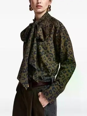 Essentiel Antwerp Khaleesi Leopard Print Pussy-bow Shirt