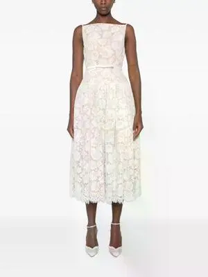 SELF-PORTRAIT Lace-overlay Belted Midi Dress