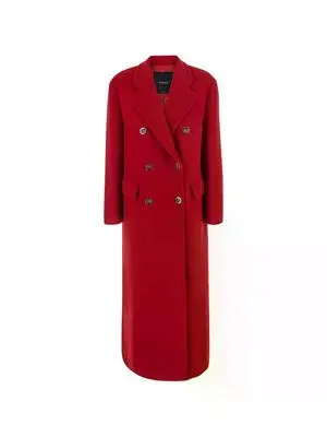 Pinko Long Double-breasted Coat In Wool-blend Fabric - Red