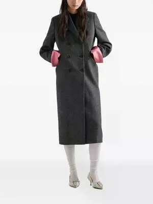 Prada Double-breasted Gingham-checked Mouliné Wool Coat