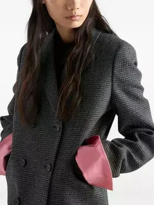 Prada Double-breasted Gingham-checked Mouliné Wool Coat
