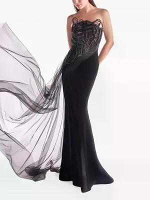GABY CHARBACHY Strapless Sculptural Detail Gown