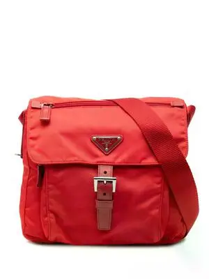 Prada 2013-2026 Saffiano Trimmed Tessuto Zip Buckle Messenger Bag Crossbody Bag - Red