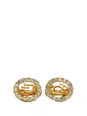 Dior Plated Strass Logo Clip-on Earrings - Gold
