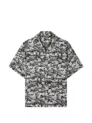 Palm Angels Palm Waves Linen Bowling Shirt - Black