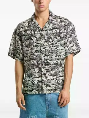 Palm Angels Palm Waves Linen Bowling Shirt - Black