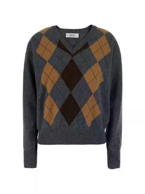 JUCCA Argyle-intarsia V-neck Sweater - Grey