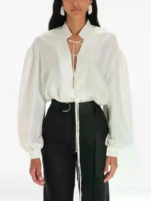 MANURI Silk Balloon Sleeve Blouse